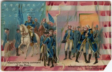 George Washington and Troops Patriotic Postcard